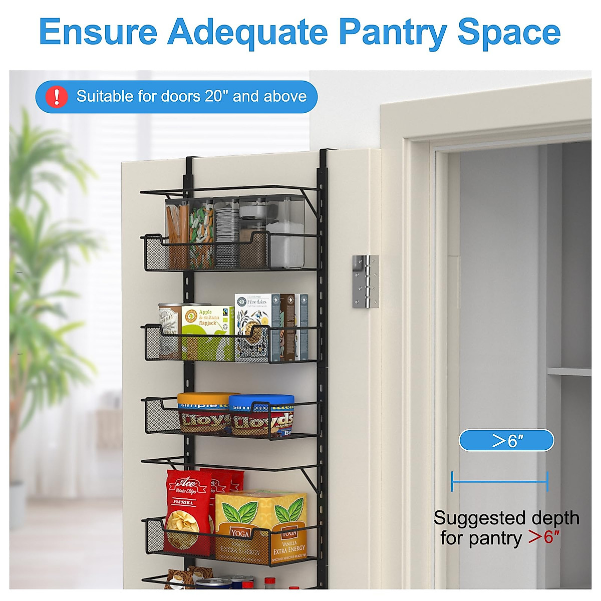 VyGrow Over the Door Pantry Organizer, 8-Tier Over the Door Organizer with Adjustable Hooks and Basket, Pantry Door Organization for Pantry Kitchen Storage Room Spice Rack