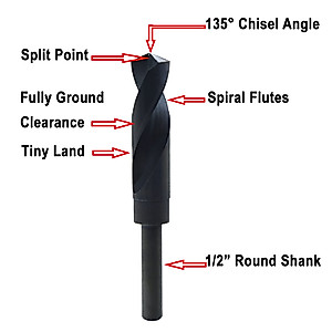 MAXTOOL 53/64" Silver and Deming Drill Bits HSS M2 S & D Drill Bits Prentice Twist Drills Black Oxide 1/2" Reduced Shank 6" OAL; SD02B00R053