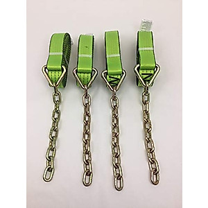8 Point Heavy Duty TECNIC Strap Kit for Rollback / Flatbed Tie Downs with 12" Chain Tail