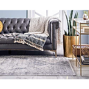 Unique Loom Chateau Collection Victorian, Textured, Vintage, Traditional, Distressed Area Rug, 10 ft x 14 ft (5 in), Navy Blue/Ivory