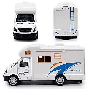 Mini Toy Camper RV Motorhome Toys for Boys Pull Back Diecast Model Car Recreational Vehicle Adventure with Furniture Roof and Side Door Open Children’s Vehicles Age 4 5 6 Kids Birthday Gifts, White