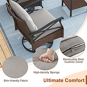 Tangkula Outdoor Swivel Rocking Chairs Set, 360 Degree Patio Cushioned Rocker Chairs with 2-Tier Tempered Glass Side Table, for Garden, Poolside, Backyard