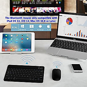Ultra-Slim Small Bluetooth Keyboard and Mouse Combo Portable Rechargeable Cordless Wireless Keyboard for Android Tablet Cell Phone Samsung Smartphone iPhone iPad Mini Pro Air Windows Surface (Black)