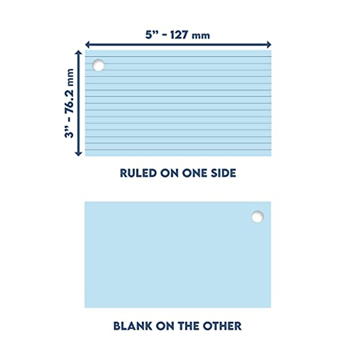 300 ruled index cards with rings (3" x 5") in 6 colors, with storage box. Ideal for students, teachers, note-taking, and language learning. Made in USA.