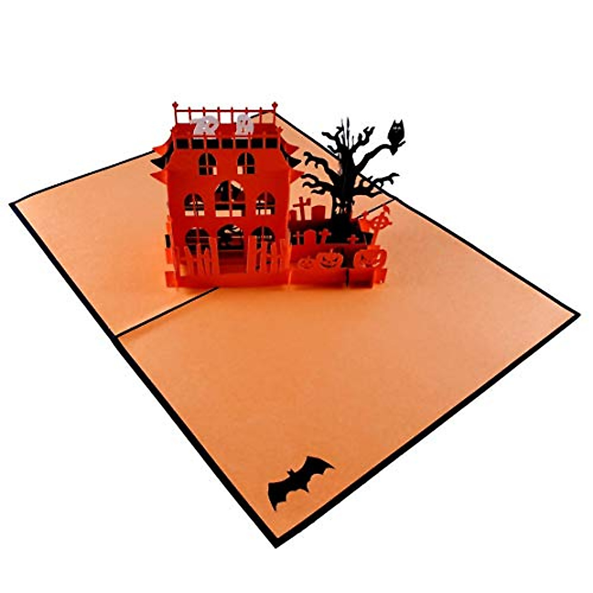iGifts And Cards Creepy Haunted Mansion 3D Pop Up Greeting Card - Happy Halloween Pumpkin, Friendly Ghost, Evil Witch, Spooky Owl, Large Spider, Black Cat, Fun Birthday Gift, Cute Tombstone & Cemetery