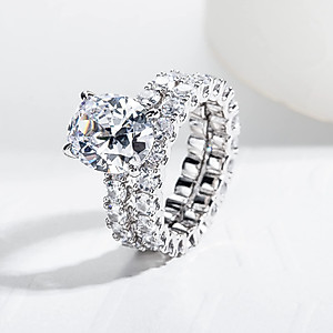 Gobaalele 6ct Cubic Zirconia Wedding Band Set, CZ Engagement Ring Bridal Set Christmas gift for women, 925 Sterling Silver Promise Ring Wedding Ring Size 7.0 (Oval Cut)