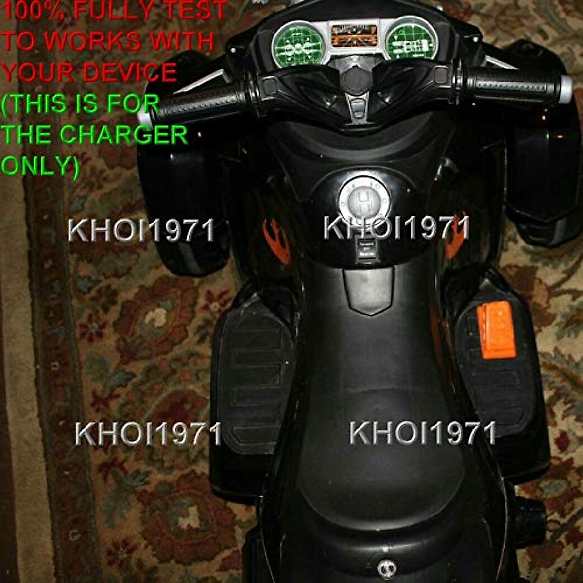 KHOI1971 8-FEET Wall Charger AC Adapter for Charging Black Orange-Trim 17066 17086 Huffy Star Wars X-Wing Fighter Ride On Motorcycle 6V-Volt Battery Charger AC Adapter NOT Created or Sold by Huffy