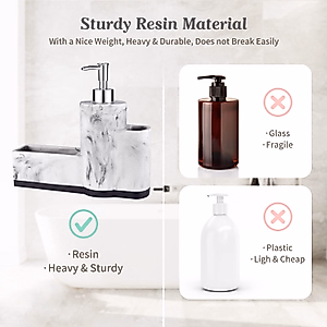 zccz Soap Dispenser with Sponge Holder and Brush Holder, Marble Pattern Kitchen Dish Soap Dispenser Pump Bottle Countertop Sink Caddy Bathroom Organizer Sponge Holder for Sink Storage and Organization