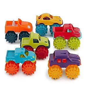 Battat – Plastic Toy Cars – 6-Pack & Storage Bag – Colorful Toddler Trucks – Easy To Clean – 2 Years + – Mini Monster Trucks