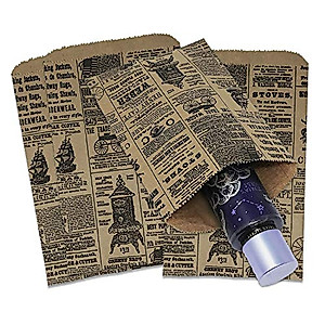 100 6x9 Newspaper Print Paper Kraft Bags,Vintage Style Newsprint Favor Craft Bags (Print ads Will Vary)