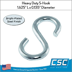 Clip Strip 100 Pack S Hooks, Heavy Duty, 1.625" L x 0.135" Diameter S Shaped Hook for Hanging Signs, Displays, Products on Racks, in Retail, Hang Plants, Curtains, Jewelry, Kitchenware, in Household