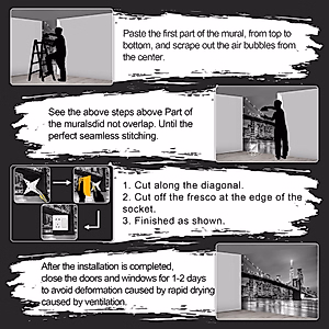 Fightal - Grey New York Mural Wallpaper Brooklyn Bridge Wall Paper Wall Mural City Scape Large Wallpaper for Living Room Bedroom 151"x105"（It's It's not Peel and Stick.）