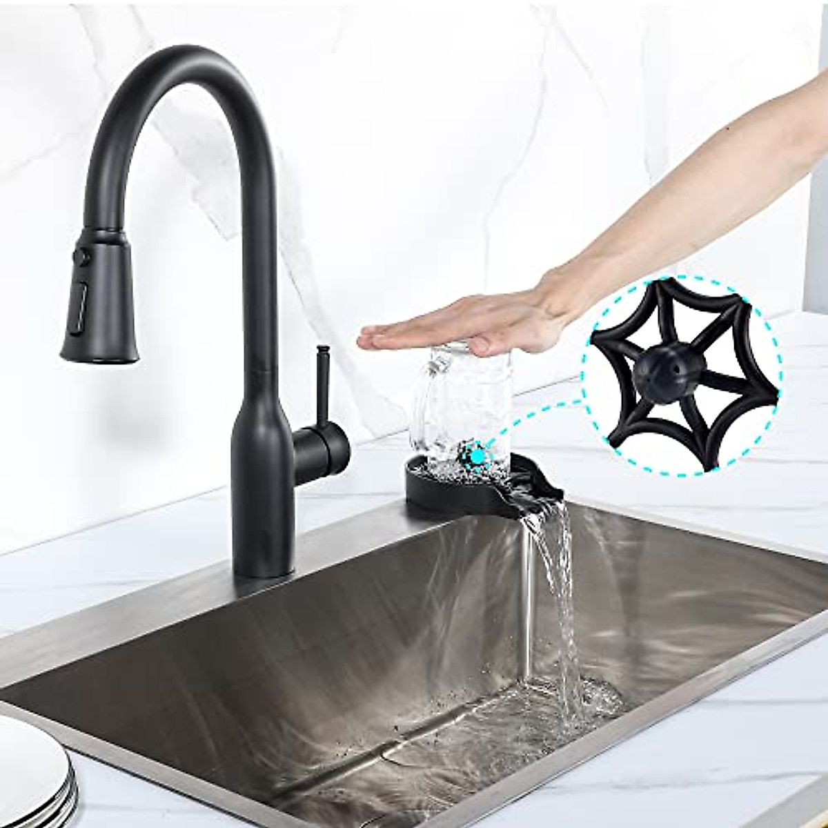 Upgraded Glass Rinser for Kitchen Sinks Matte Black, Glass Washer Cup Washer Cleaner for Home，Kitchen Sink Accessories, Bar Glass Rinser