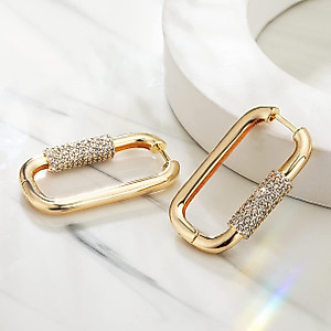 Richapex Chunky Hoop Earrings for Women 18K Gold Plated Fashion Gold Hoop Earrings Hypoallergenic Rectangle Thick Earrings with Cubic Zirconia