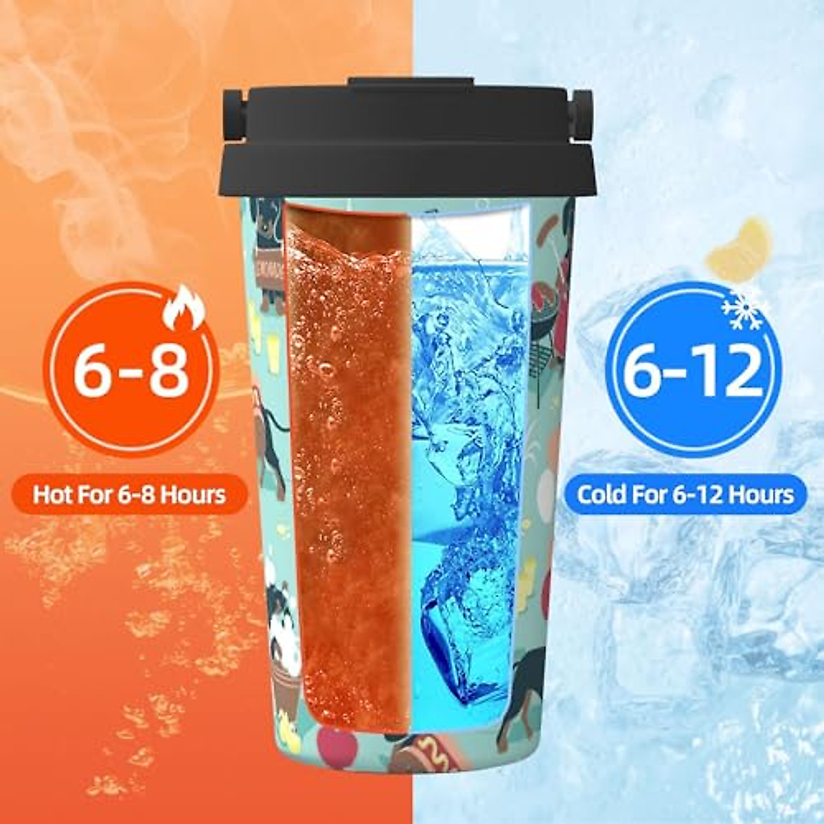 WANGXUEE Hot Dogs and Lemonade Print 500ml Stainless Steel Travel Tumbler Double Wall Vacuum Insulated Coffee Mug