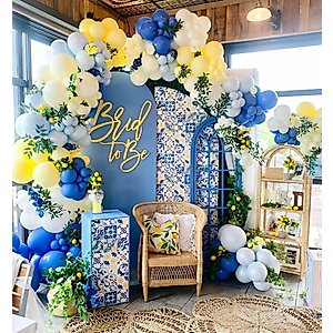 Royal Blue Yellow Lemon Balloon Garland Arch Kit with 142pcs Latex Balloons for Summer Anniversary Birthday Wedding Graduation Office Party DIY Decoration.