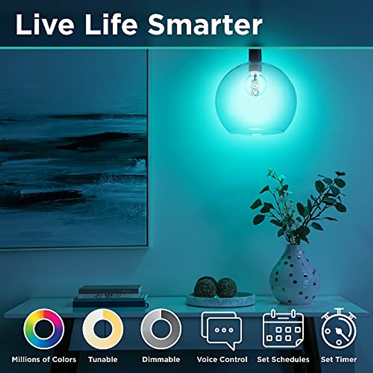 iHome Spectra Smart Spiral Edison RGBW Multicolor LED Light Bulb, G25/E26, 440 Lumens, 5.5W (40W Equivalent), Tunable and Dimmable Color Changing WiFi Smart Bulb, Works with Alexa and Google Home
