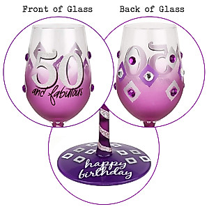 Top Shelf 50th Birthday Wine Glass ; Unique & Thoughtful Gift Ideas for Friends and Family ; Hand Painted Red or White Wine Glass for Mom, Grandma, and Sister