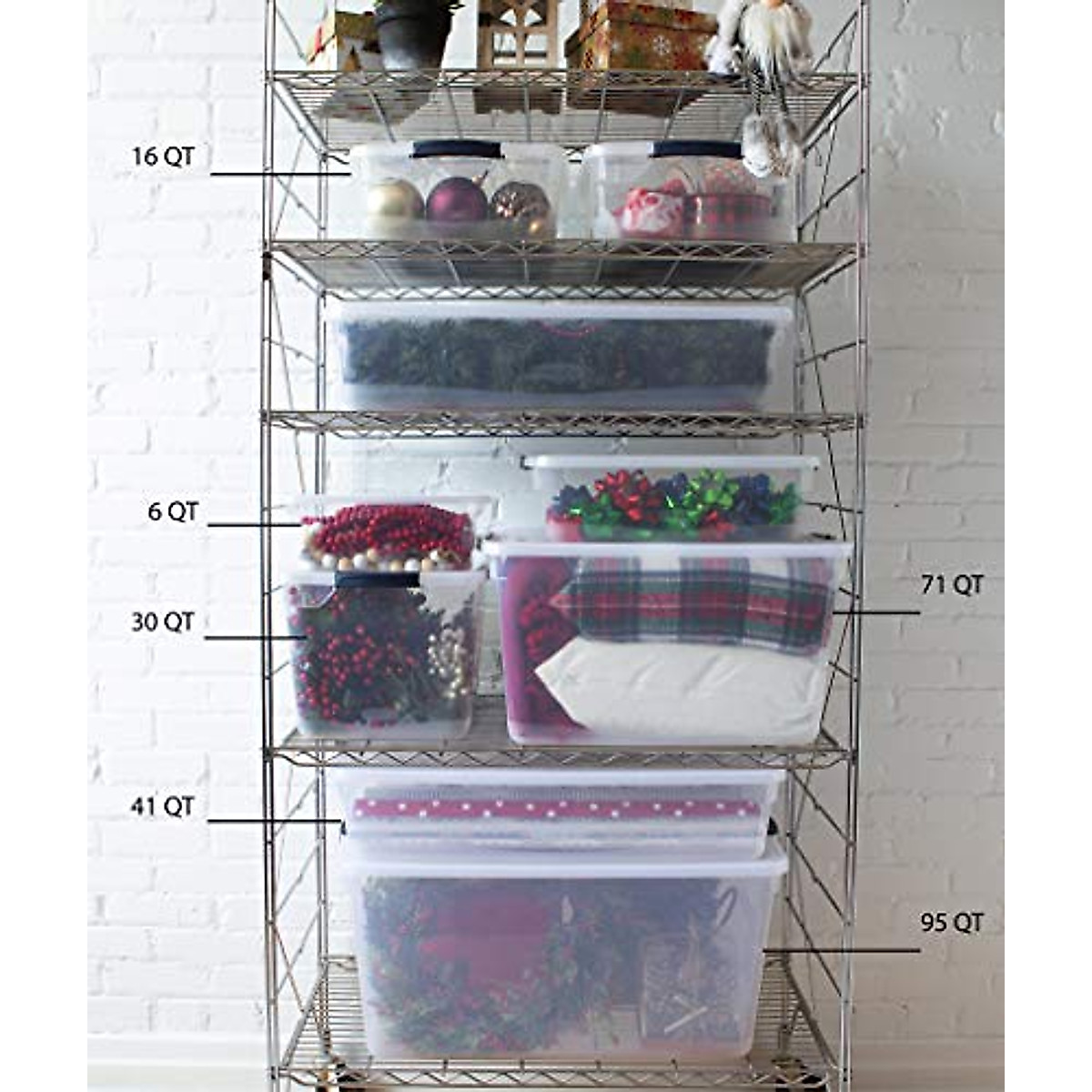 Rubbermaid Cleverstore Clear 41 QT Pack of 6 Stackable Plastic Storage Containers with Durable Latching Clear Lids