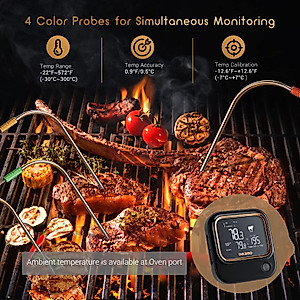 5GHz WiFi & Bluetooth 5.1 Meat Thermometer, Inkbird WiFi Grill Meat Thermometer for Grilling Smoker BBQ Cooking with 4 Probes, IBT-26S Wireless APP Control, Alarm Timer, Backlit LCD, Rechargeable