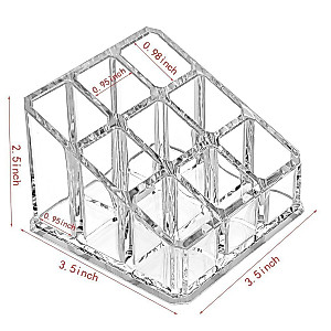 Sooyee Lipstick Organizer,Lipstick Holder,9 Spaces Acrylic Lipstick Case,Cosmetic Display Cases for Lipstick, Brushes, Bottles, and more,Clear