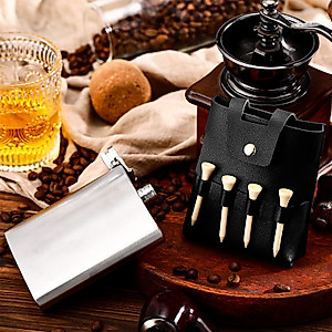 Remerry Golf Flask Gift Set 7 oz Stainless Steel Flask with Leather Case Golf Accessories for Men and Women Includes Drinking Bottle Divot Tool Ball Marker and 4 ball Tees (Black)
