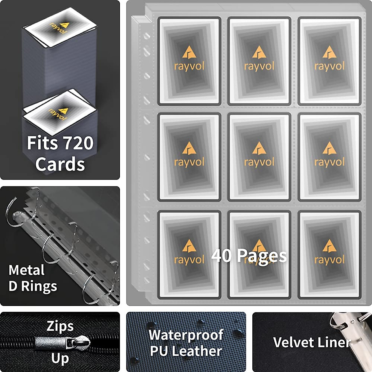 Rayvol Classic 9 Pocket Trading Card Binder, Fits 720 Trading Cards with 40 9-Pocket Pages, Card Collection Album for Sports Cards and TCG