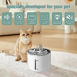 Cat Water Fountain, 108oz/3.2L Cat Fountain with Stainless Steel Tray, Ultra Quiet Pet Water Fountain for Cats Inside with Triple Filtration Cat Fountain Water Bowl, for Cats, Small Dogs