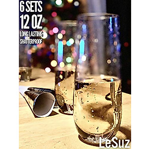 LeSuz 100% Tritan Plastic Champagne Stemless Flutes. Set of 6, 12oz. Shatterproof, BPA-FREE, Dishwasher Safe, Long Lasting Stemless Champagne Flute. Better than Champagne Glasses. Mimosa Flutes.