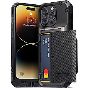 VRS DESIGN Damda Glide Pro Phone Case for iPhone 14 Pro, Sturdy Semi Auto Wallet [4 Cards] Case Compatible for iPhone 14 Pro Case (2022) (Groove Black)