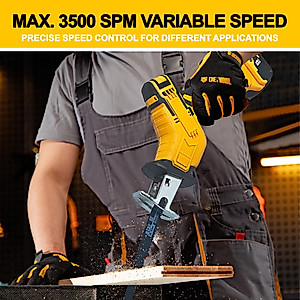 Cordless Reciprocating Saw for DeWalt 20V Battery, Brushless Power Recipro Saw, 0-3500SPM Variable Speed, Tool-free Blade Change, 4 Saw Blades Kit for Wood/Metal/PVC Cutting, Bare Tool