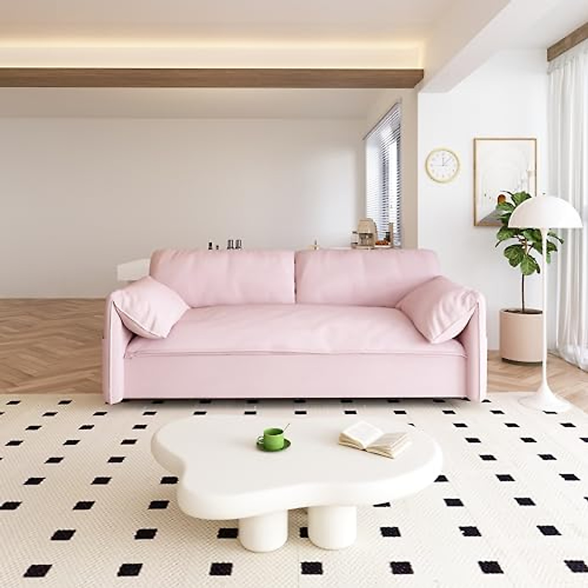 FANYE 3 in 1 Oversized Loveseat Sleeper Sofa W/Pull Out Couch Bed and Padded Armrests Convertible Queen Size Sofabed for Home Office Apartment Living Room(Available in Black/Gray/Beige/Pink)