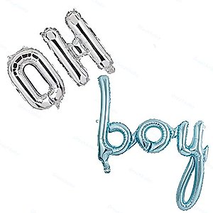OH BOY Silver Blue Combination Alphabet Mylar Foil Balloons Letter Banner Baby Shower Gender Reveal Birthday Party Decorations