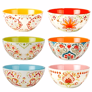 Certified International Francesca All Purpose 12 oz. Bowls, Set of 6 Assorted Designs, Multicolored