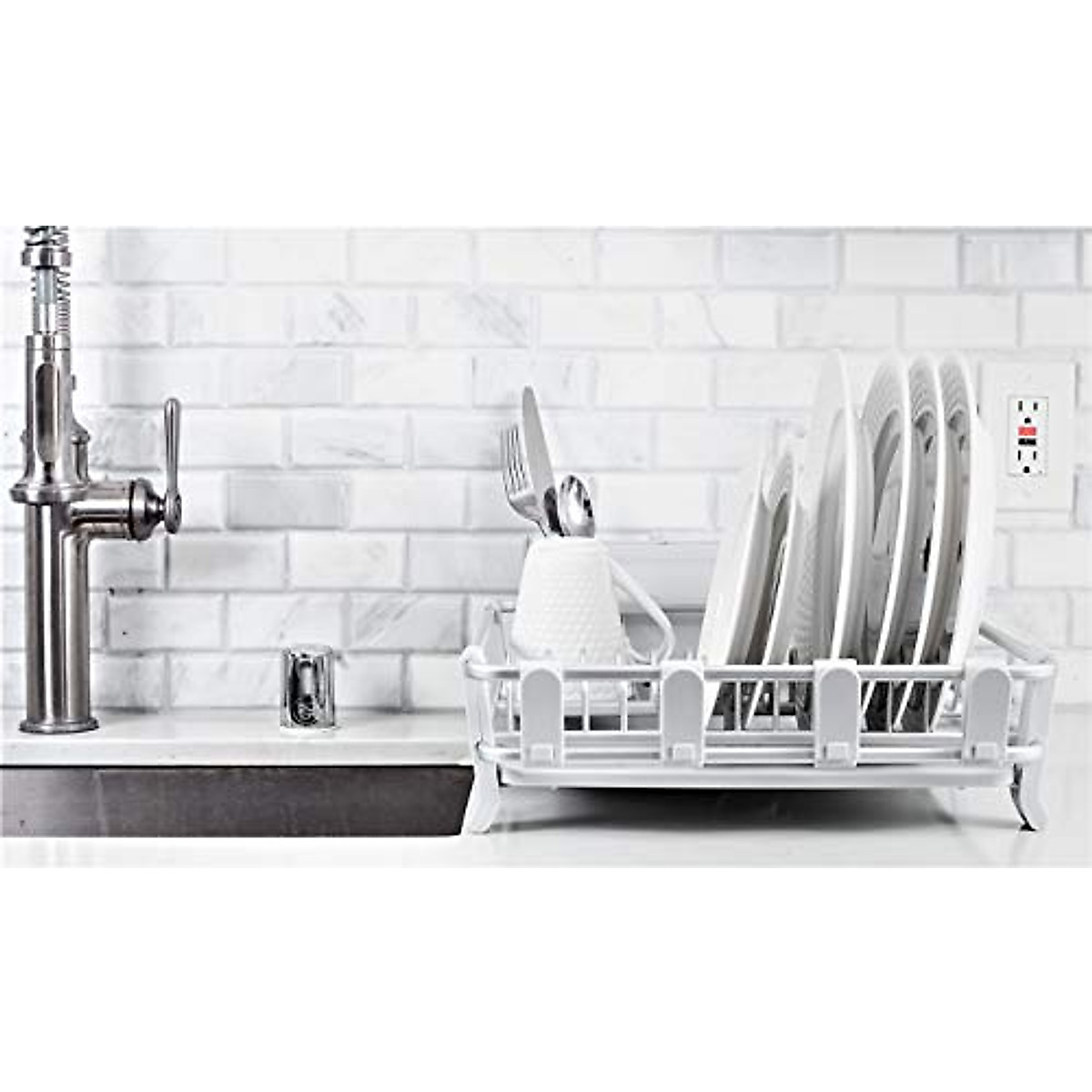 Real Home Innovations Designer Series Milan Single Tier Dish Rack, Extra Large, Satin Aluminum Gray