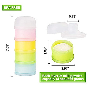 Formula Dispenser, Kidsmile Twist-Lock Stackable On-The-Go BPA Free Milk Powder Box Baby Food Storage Container Snack Cups for Toddlers - 4 Feeds, no Powder Leakage