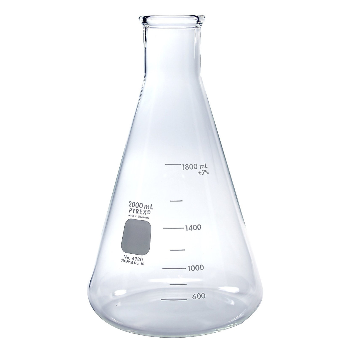 PYREX 2L Narrow Mouth Erlenmeyer Flasks with Heavy Duty Rim, 1/pk