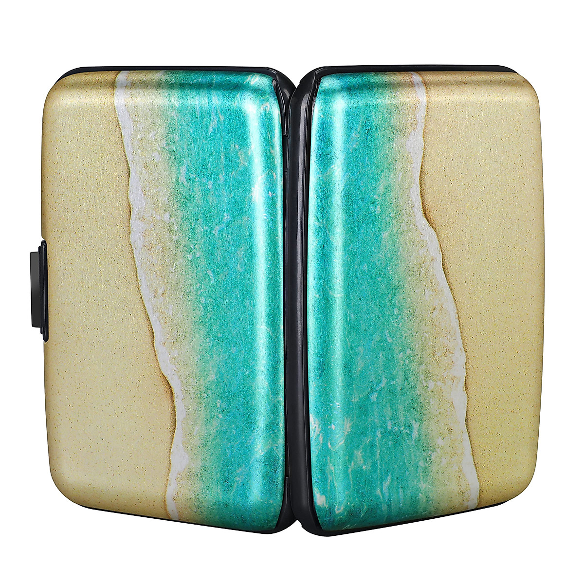 ELFISH Mini RFID Aluminum Wallet Credit Cards Holder Business Card Case Metal ID Case for Men Women（Beach