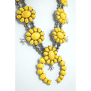 tipi Southwestern Faux Turquoise Squash Blossom Statement Necklace & Earrings Set (Yellow)