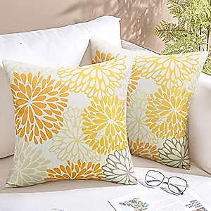 cygnus 18x18 Yellow Dahlia Throw Pillow Covers Case Linen for Couch Sofa Bedroom Farmhouse Decorative Square Accent Set of 2