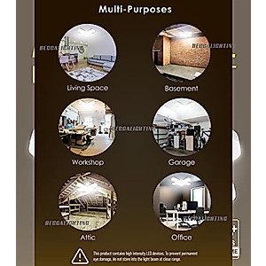 BECCALIGHTING LED Garage Light UL Listed 60 Watts - Daylight Bright White 5000K Garage Lights Ceiling LED 6000 Lm Garage Lighting Fixture, Multi Directional Panel Light for Basement, Barn, High Bay