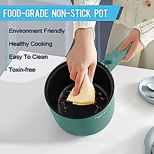 Topwit Electric Hot Pot, 1.5L Ramen Cooker, Portable Non-Stick Frying Pan, Electric Pot for Pasta, Steak, BPA Free, Electric Cooker with Dual Power Control, Over-Heating & Boil Dry Protection, Green