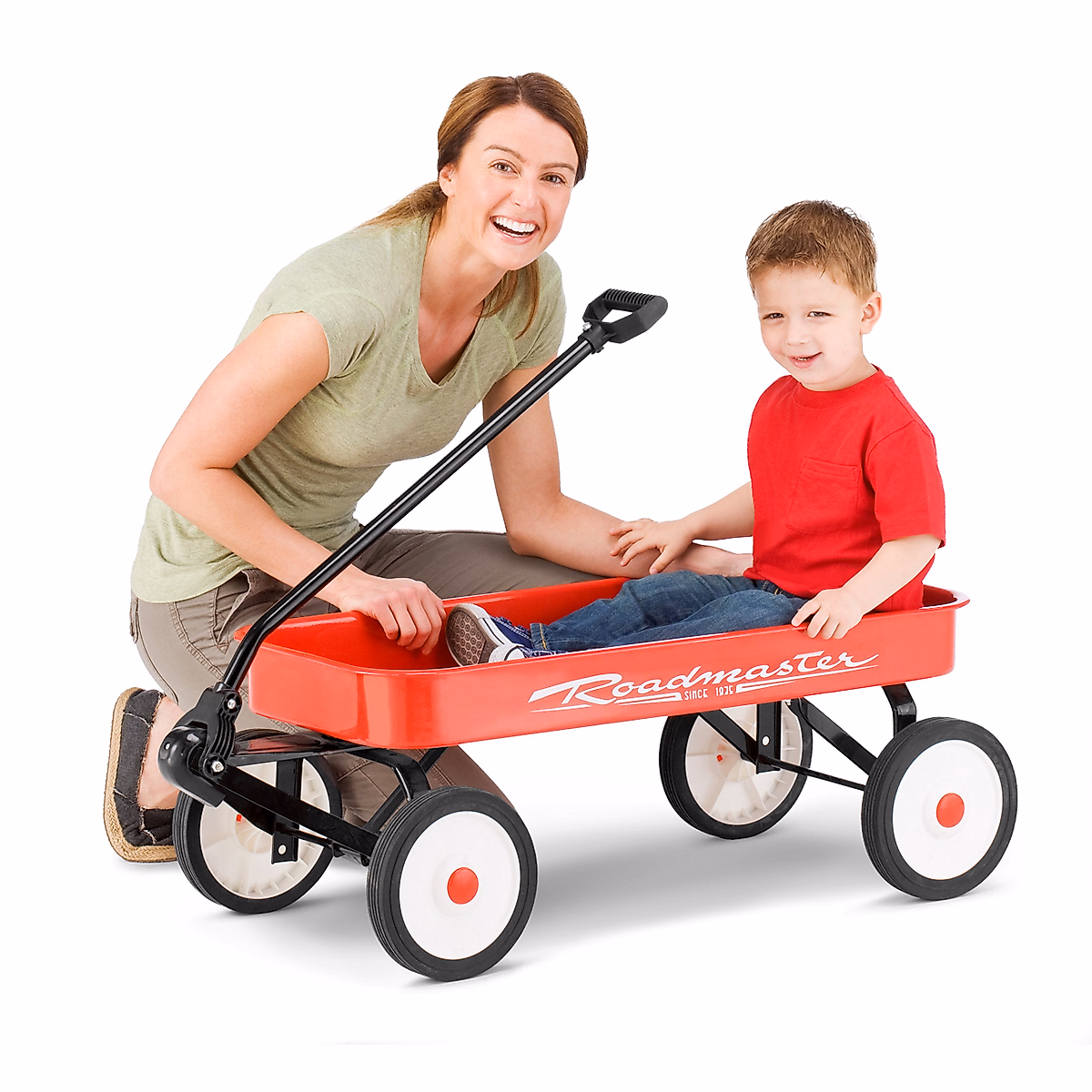 Roadmaster Kids and Toddler Classic 34-Inch Steel Pull Wagon, 8-inch Wheels, Red/Black