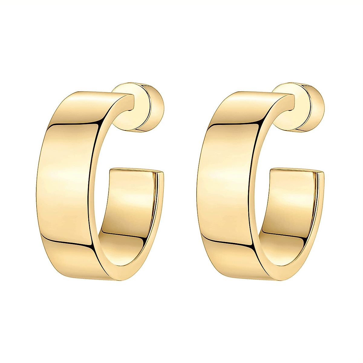 PAVOI 14K Yellow Gold Plated Square Edge Hoop Earrings for Women | Chunky 15MM Diameter Hoop Earrings