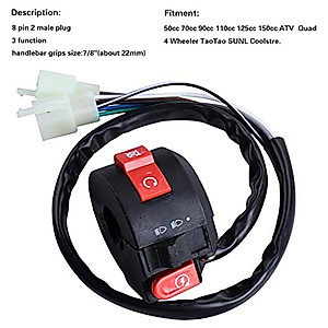 3 Function Left Starter Switch+4 Wires Ignition Switch Key with Cap Assembly for 50cc 70 cc 90cc 110 cc 125cc 150cc TaoTao SUNL Coolster Chinese ATV Quad 4 Wheeler Apollo Dirt Bike Scooter Parts