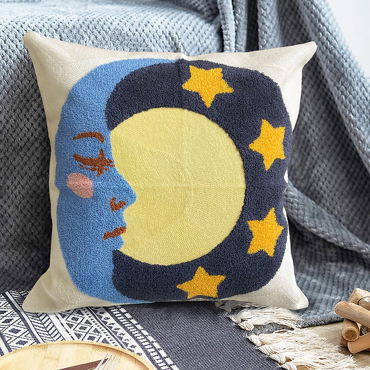 Molili Boho Tufted Throw Pillow Covers, Star Pillow Covers Mid Century Decorative Bohemia Cushion Case Pillowcase for Couch Sofa Child Bedroom Living Room Farmhouse(18×18inch)