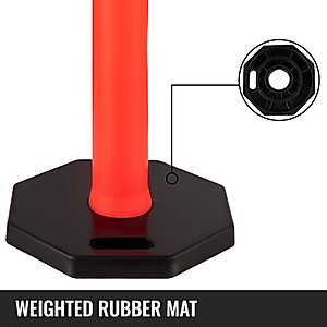VEVOR 3Pack Traffic Delineator Posts 44 Inch Height, PE Delineator Post Kit 10 inch Reflective Band, Orange Delineator Cones with Rubber Base 16 inch for Construction Sites, Facility Management etc