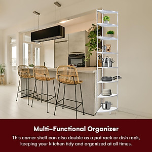 Vdomus | 8 Tier Kitchen Corner Shelf - Stainless Steel Corner Shelves Standing - Tall Organizer Unit for Pot, Dish, Vegetable, and Fruit Rack - Effortless Portability - Easy Assembly (White)