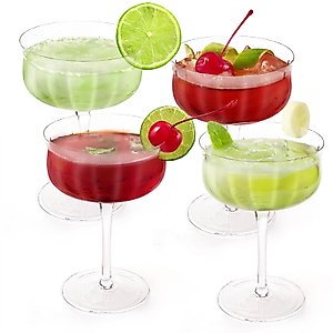Hacaroa 4 Pack Vintage Coupe Glasses, 8.8 Oz Stemmed Crystal Cocktail Glassware, Clear Hand Blown Martini Glasses for Manhattan, Champagne, Gimlet, Home, Bar