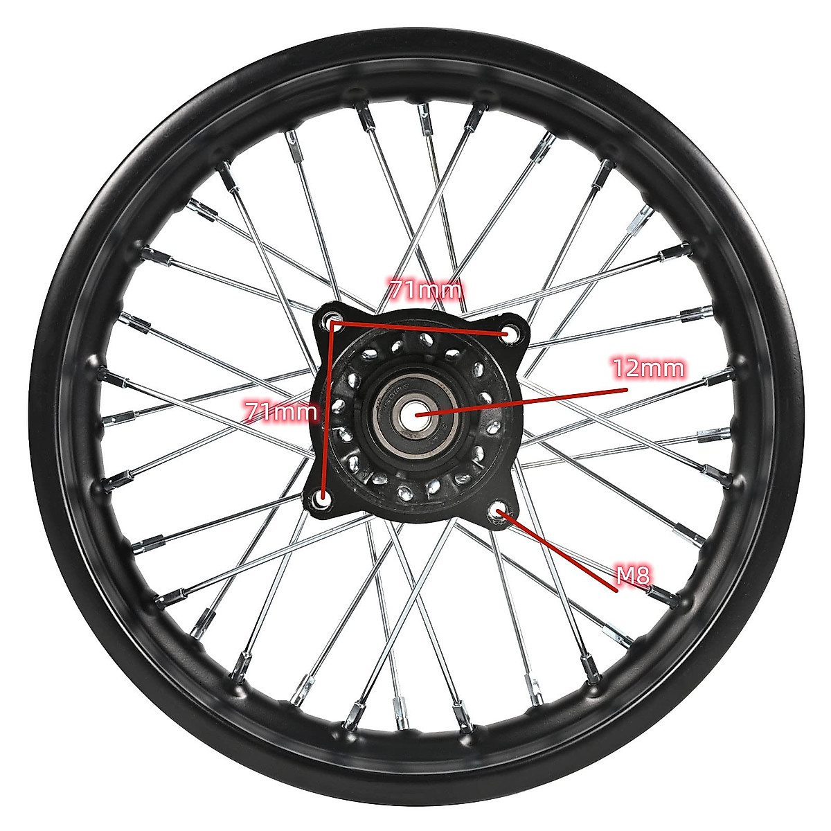 Trkimal Rear Wheel Rim Hub for Motocross Off Road Dirt Pit Bike (80/100-12 (12mm Bearing))